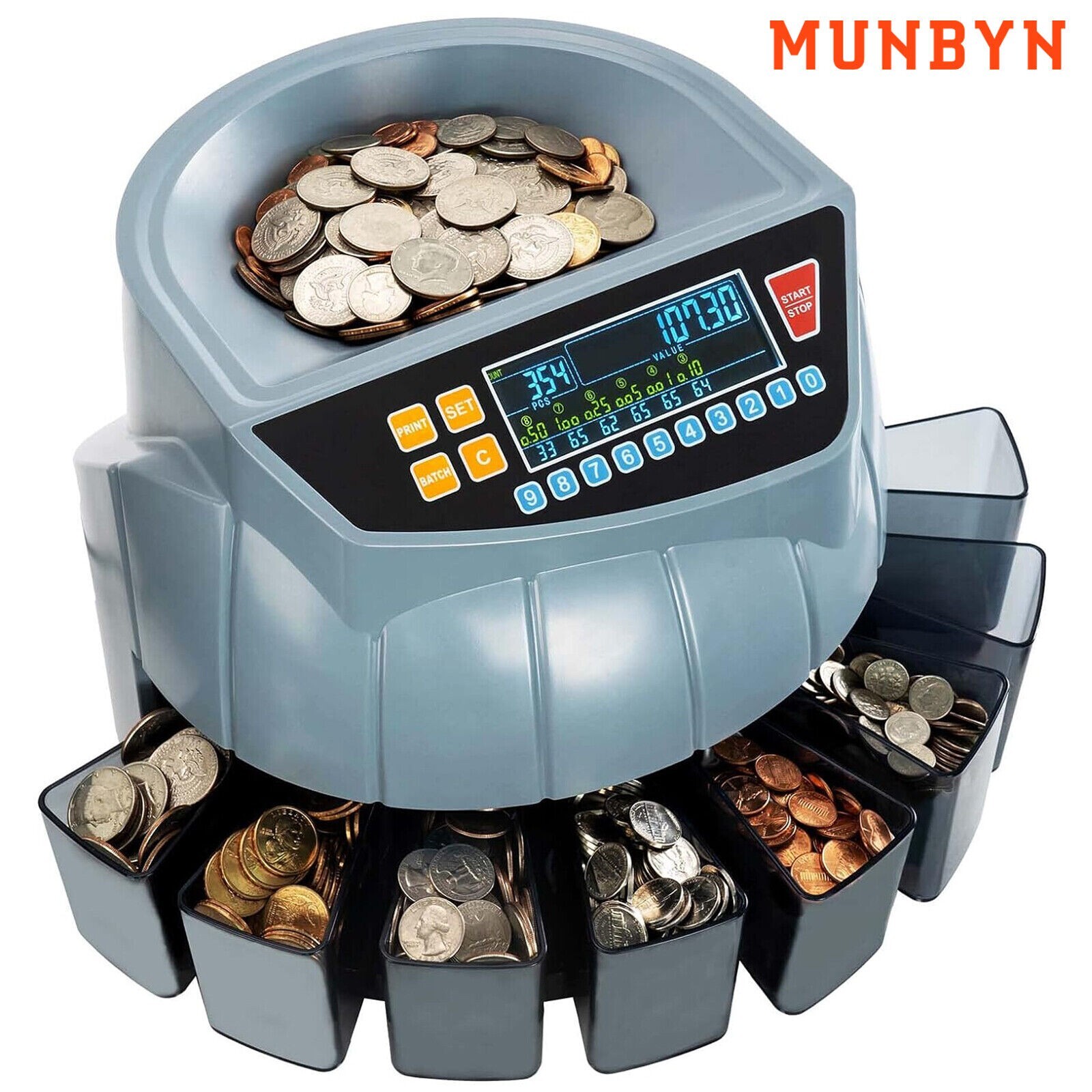 MUNBYN Coin Counter Machine USD Currency 1¢, 5¢, 10¢, 25¢, 50¢ and ...