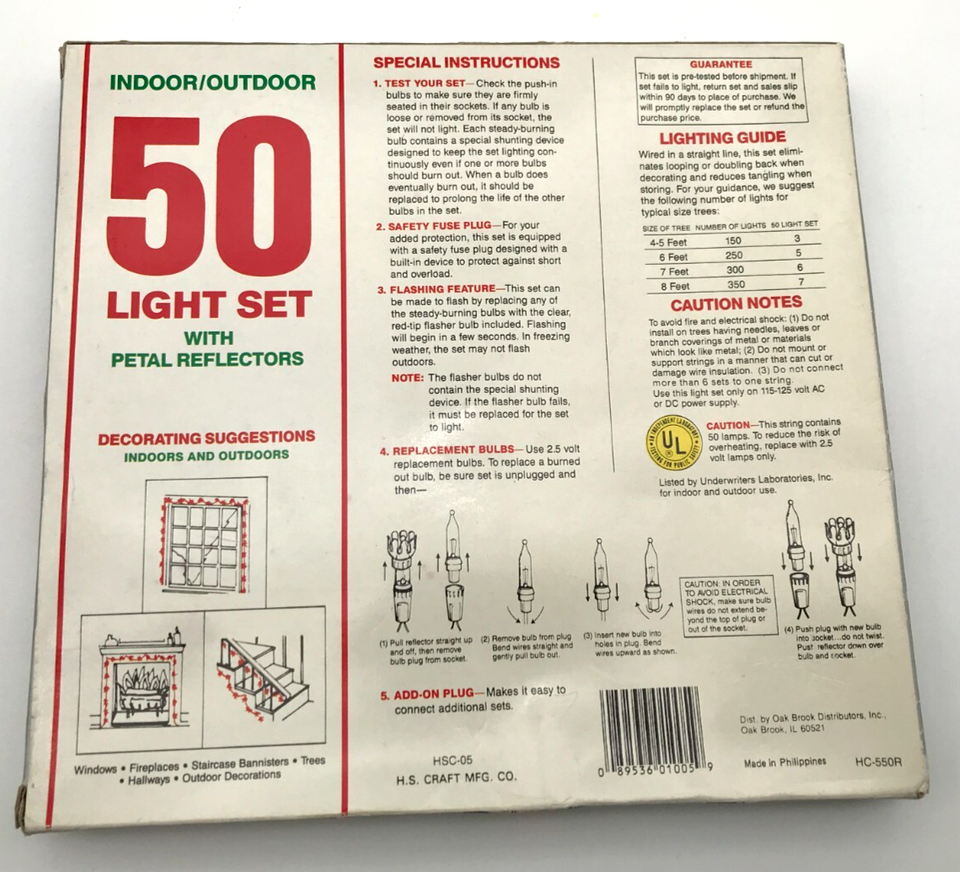 Vintage Indoor/Outdoor 50 Multi-Color Christmas Light Set w/Petal ...