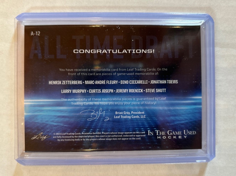 2023 Leaf In The Game Used FLUERY TOEWS ROENICK All Time Draft Jerseys ...