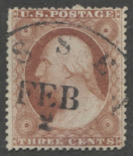 Stamp Scott #26 3c Washington Dull Red Black FEB 2 Cancel 1857 VF | eBay