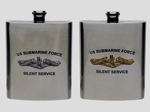 Submarine Insignia Silent Service Flask YOUR CHOICE Silver or Gold ...