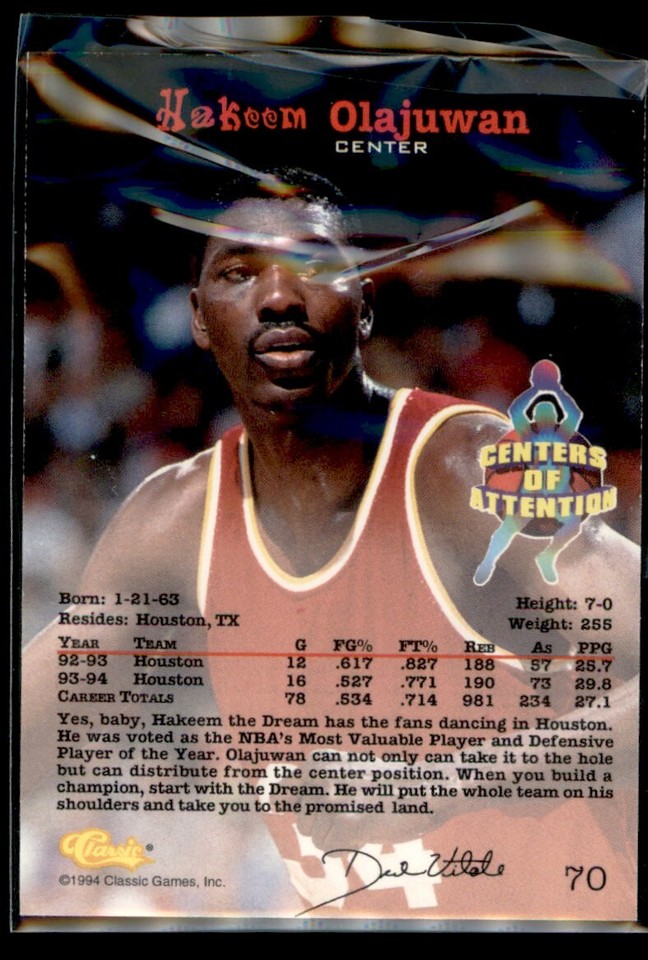 1994-95 CLASSIC DRAFT HAKEEM OLAJUWON HOUSTON ROCKETS #70 | eBay