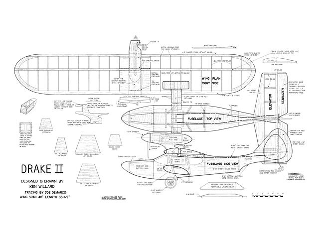 Drake II Sport Seaplane 48" Wingspan RC Model Airplane Printed Plans ...