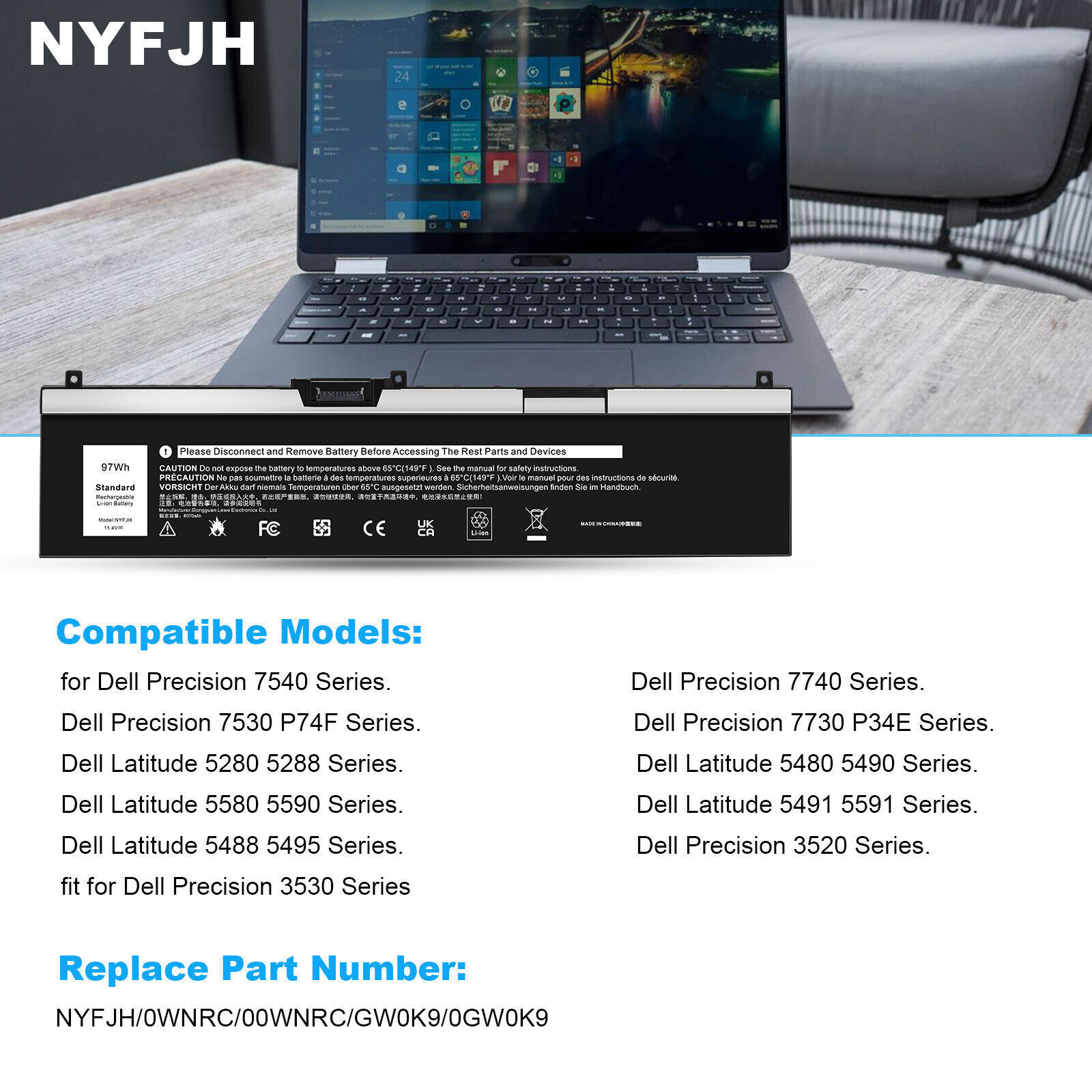 NYFJH Battery For Dell Precision 7530 7540 7730 7740 P74F P34E 0GW0K9 ...