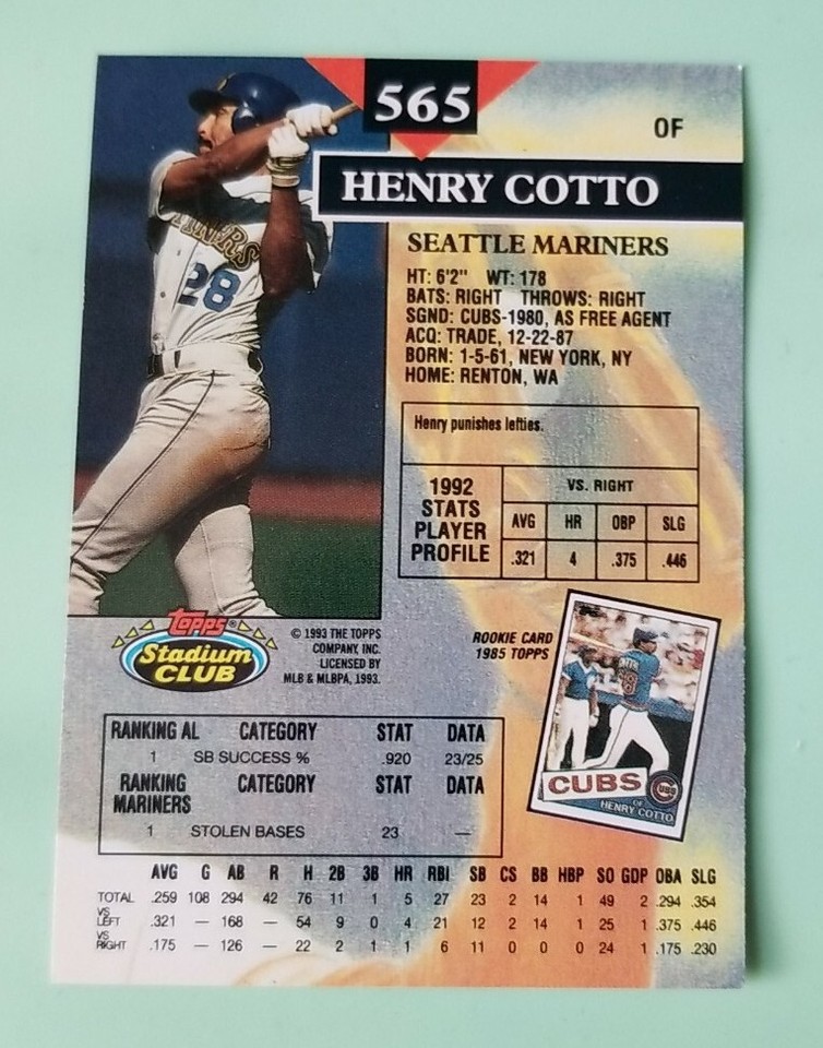 1993 Stadium Club #565 Henry Cotto - Seattle Mariners | eBay
