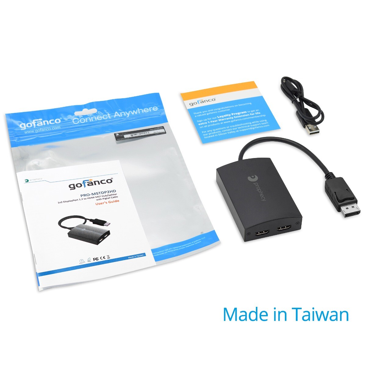 gofanco Prophecy 1x2 DisplayPort to HDMI Muti Monitor Adapter ...