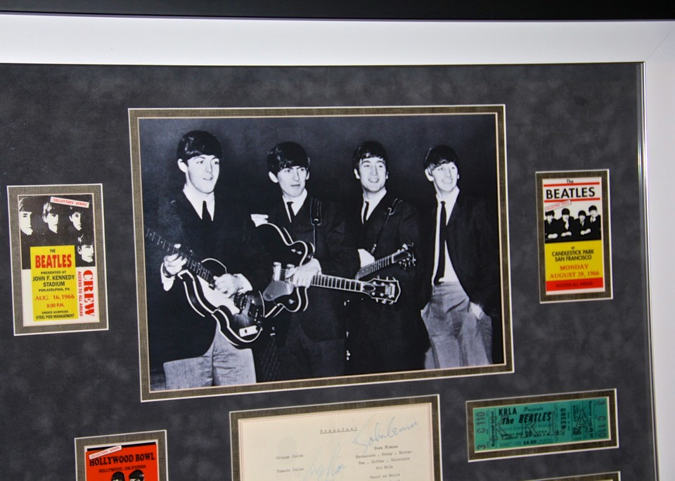THE BEATLES signed autographed display photo guitar pick drumstick PSA ...