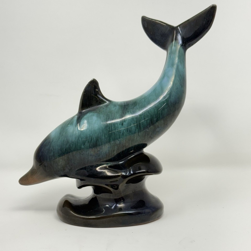 Vintage Blue Mountain Dolphin Collection Black and Turquoise Color 7.50 ...