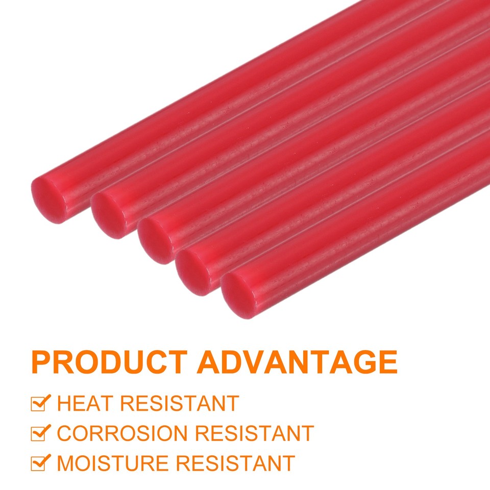 Plastic Round Rod,6mm Dia 50cm Red Engineering Plastic Round Bar 5pcs ...