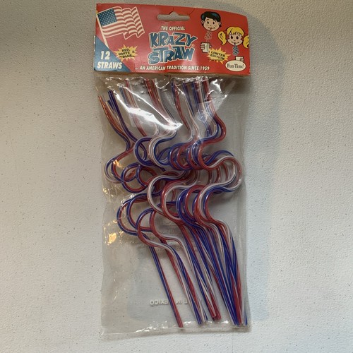 Krazy Straw Patriotic Red White Blue 12 Straws Fun Time Crazy Limited ...