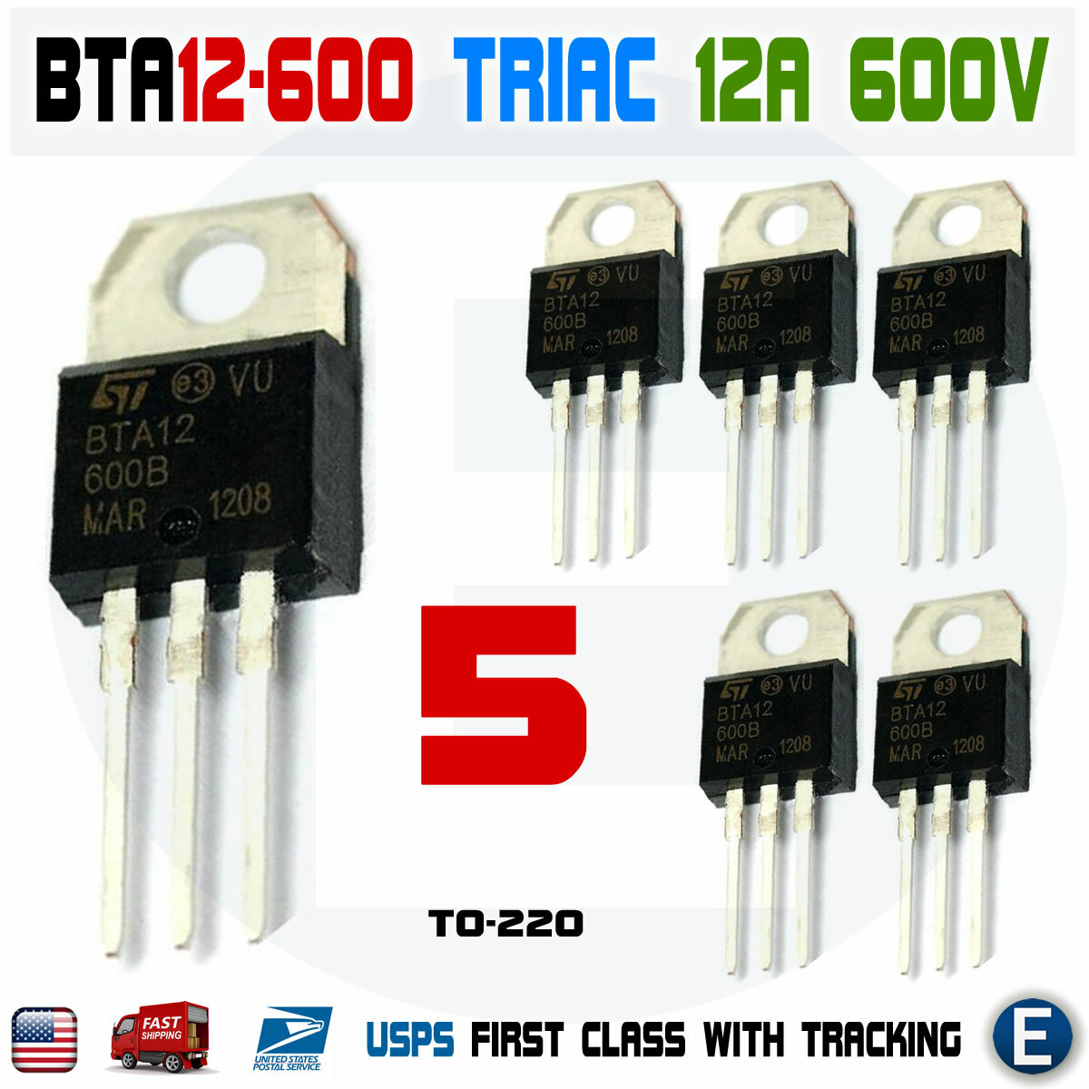 5pcs BTA12-600B BTA12 Triac 600V 12A TO-220AB USA | eBay