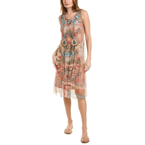 Johnny Was Embroidered Sleeveless Elisha Midi Mesh Dress Women's Size ...