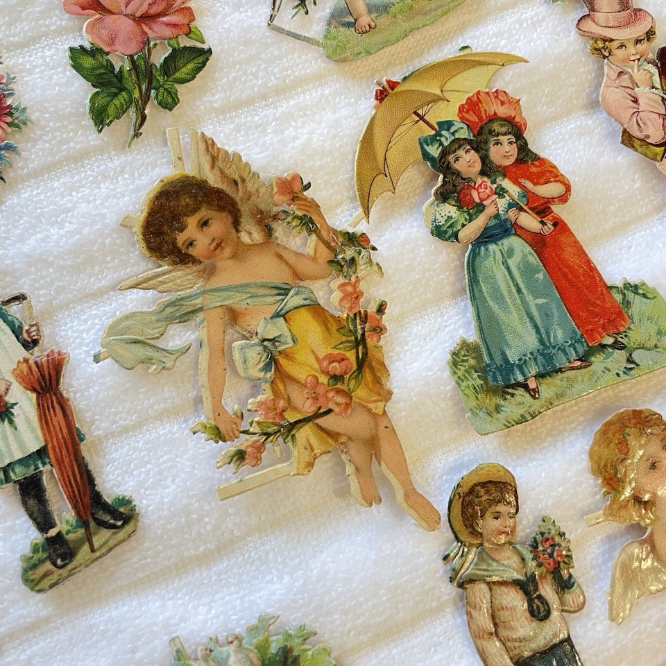 Vintage Embossed Possible German Angels Flowers Scrap Die Cut Lot ...
