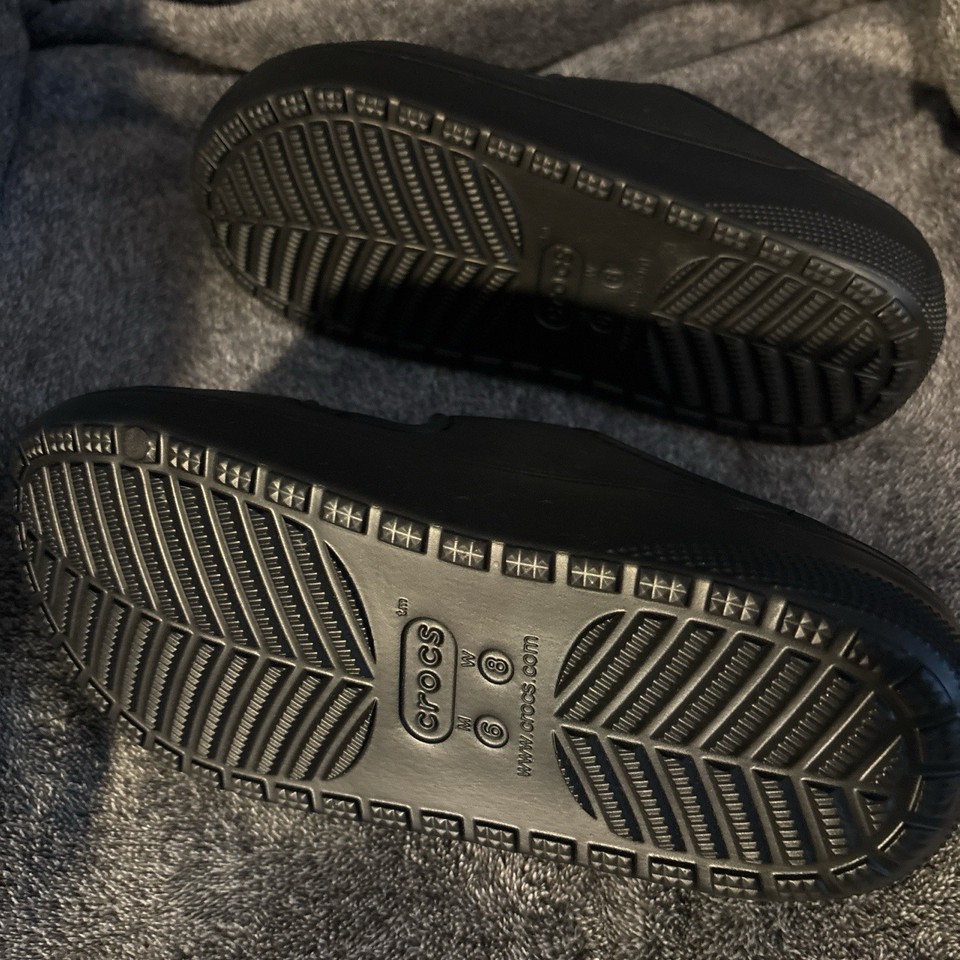 Crocs Black Fuzzy Fleece Lined Classic Slides Double Straps Sandals ...