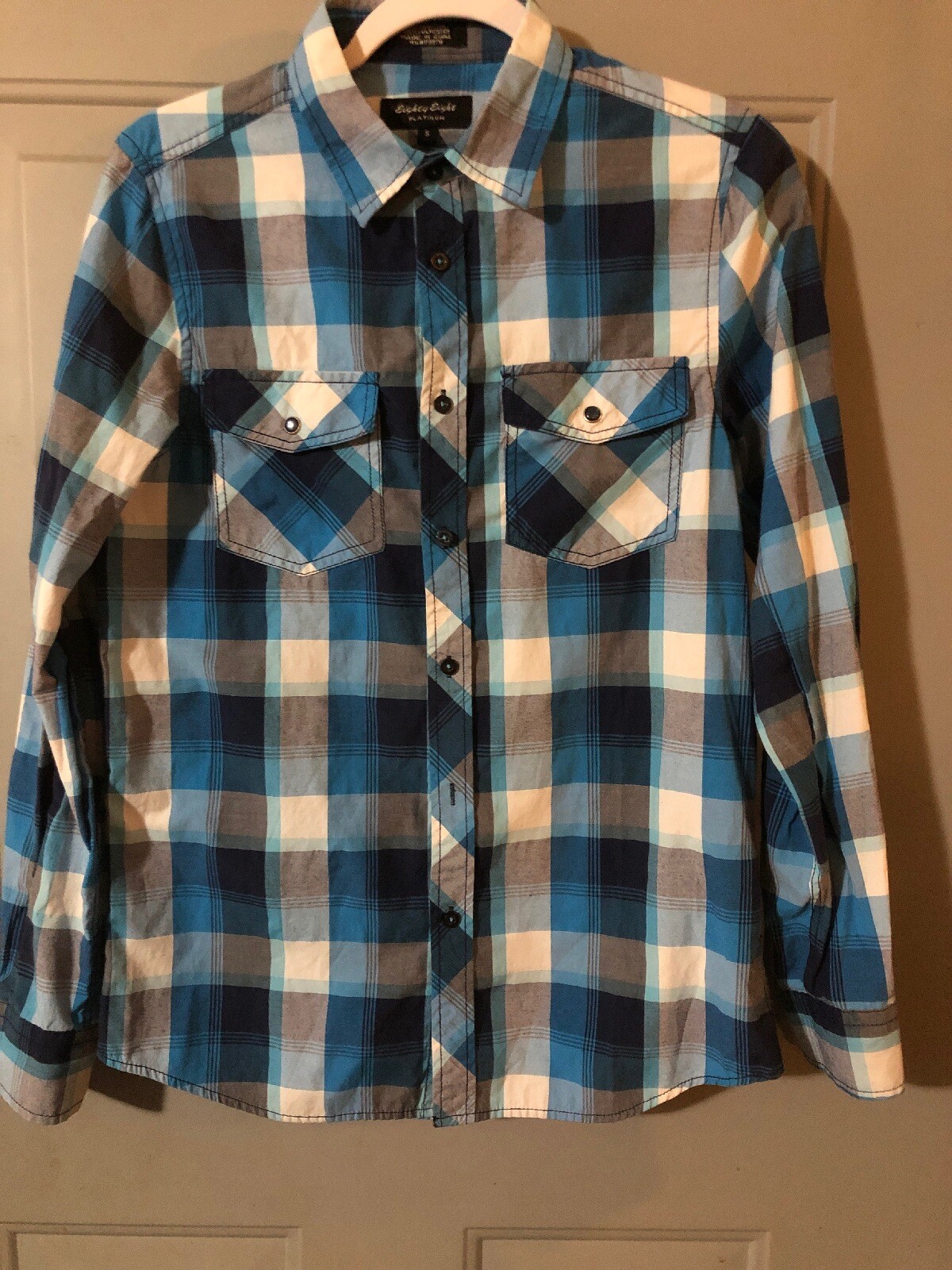 Men's Eighty Eight Platinum Blue Plaid Button Down Ro… - Gem