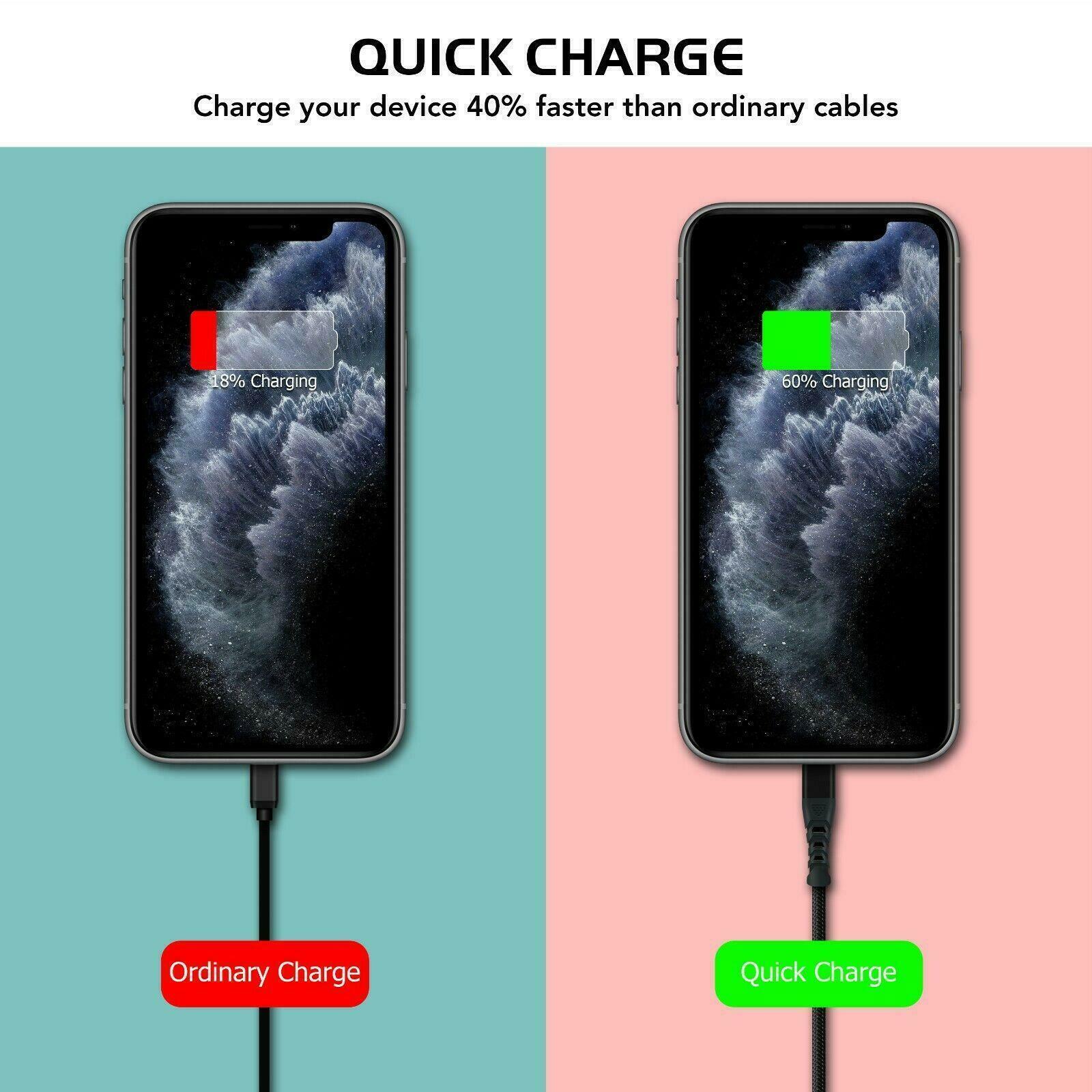 1m 2m 3m Long Charger for iPhone 14 12 11 XR 6 7 8 Braided USB Data ...