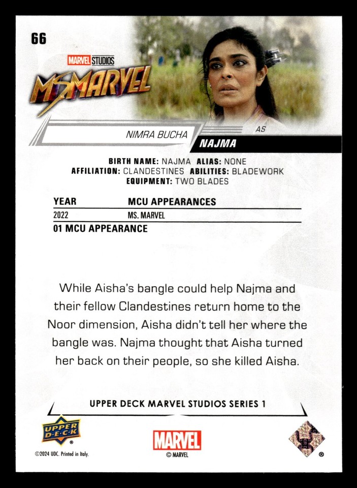 2024 Upper Deck Marvel Studios- #66 Nimra Bucha as Najma | eBay