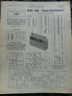Alba 838 Trans continental Portable Transistor Receiver Radio Service ...