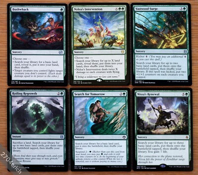 Set 6 Green Land Fetch Spell Cards *NM* Magic MTG Bushwhack Nylea's ...