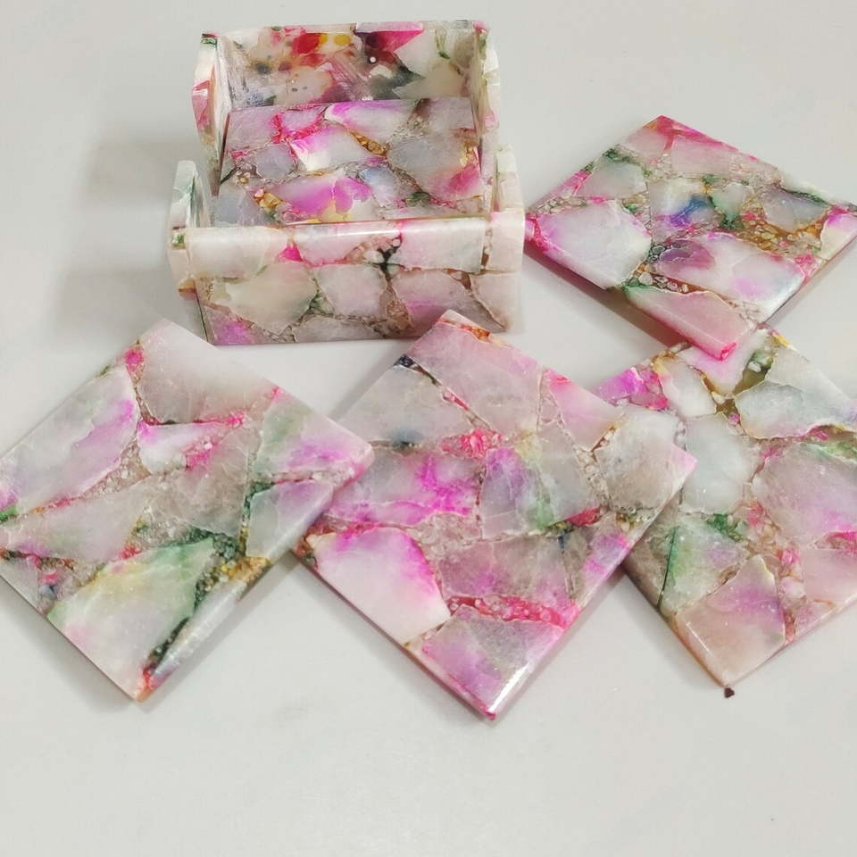 Beautiful Marble Colorful Coaster Set / Marble Alabaster Coaster ...