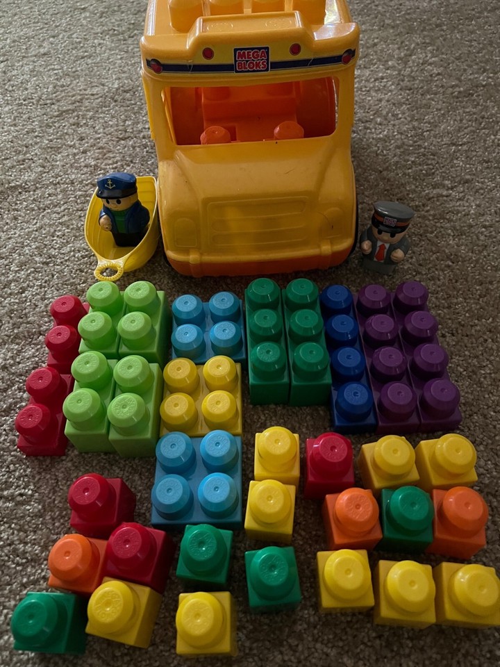 Mega Bloks School Bus With Driver, Blocks, Row Boat With Captain. | eBay