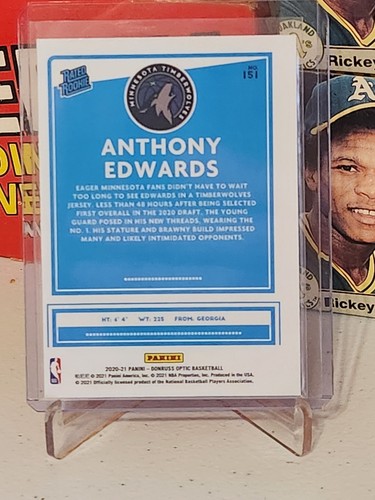 Anthony Edwards RC 2020-21 Donruss Optic RATED ROOKIE 151 Minnesota ...