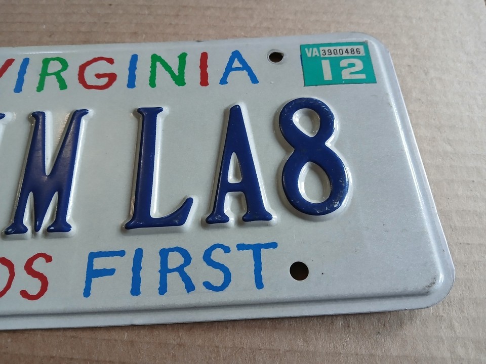 Vanity License Plate "IM LA8" (I'M LATE) Virginia VA Kids First w/ Hand ...