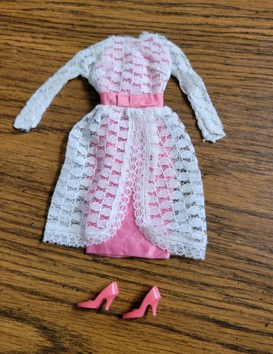 Vintage Barbie Clothes Garden Wedding # 1658 Pink Satin Dress & Lace ...