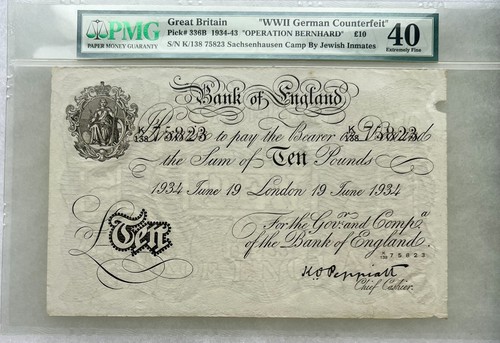 PMG Graded Counterfeit 10-pound note WWII German Operation Bernhard EF ...