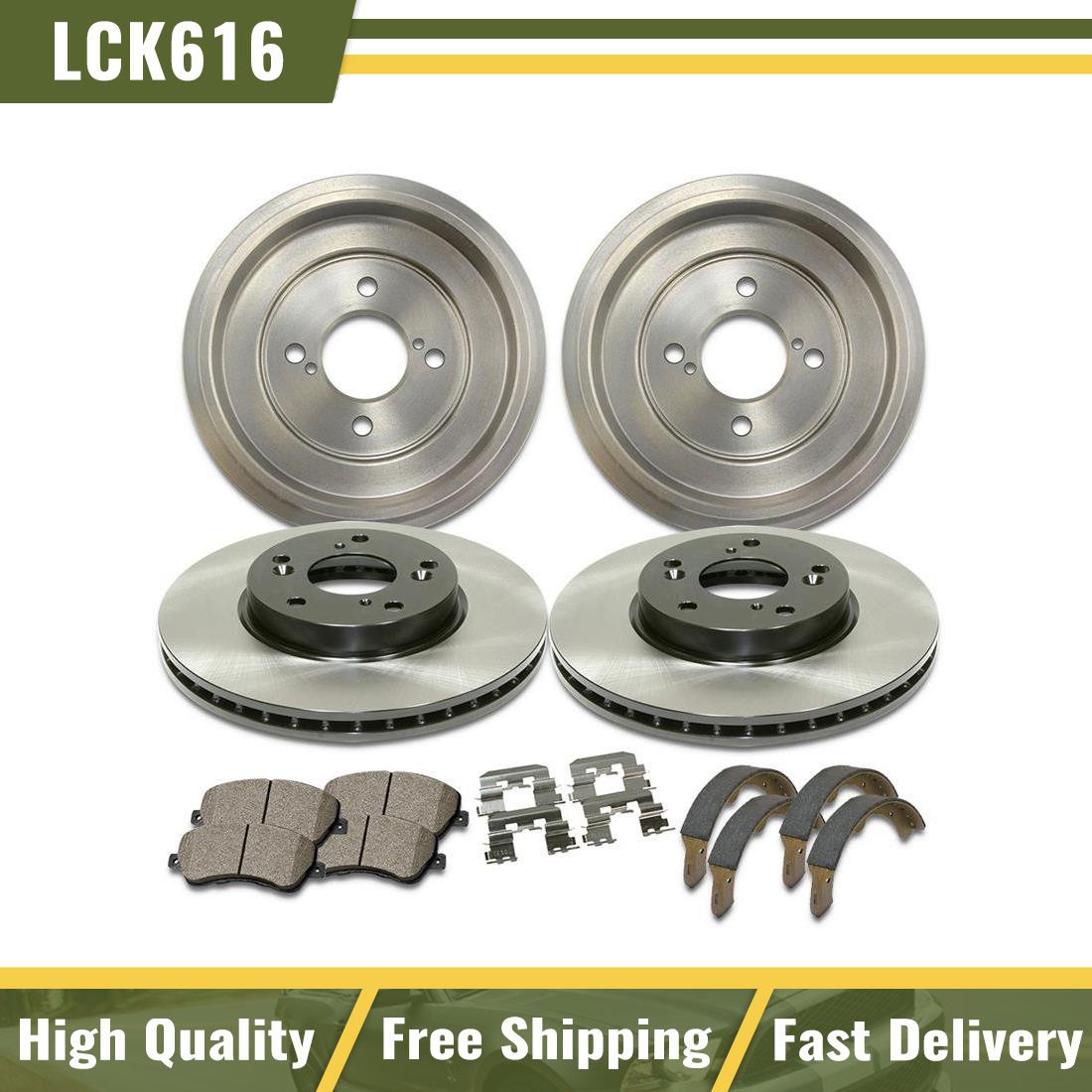 For 2009 Toyota Prius Front&Rear Premium Brake Rotor Ceramic Pad Drum ...