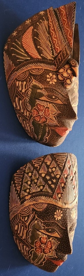 Java Batik Wood Masks Indonesia Hand Carved Painted Wall Folk Art Décor ...