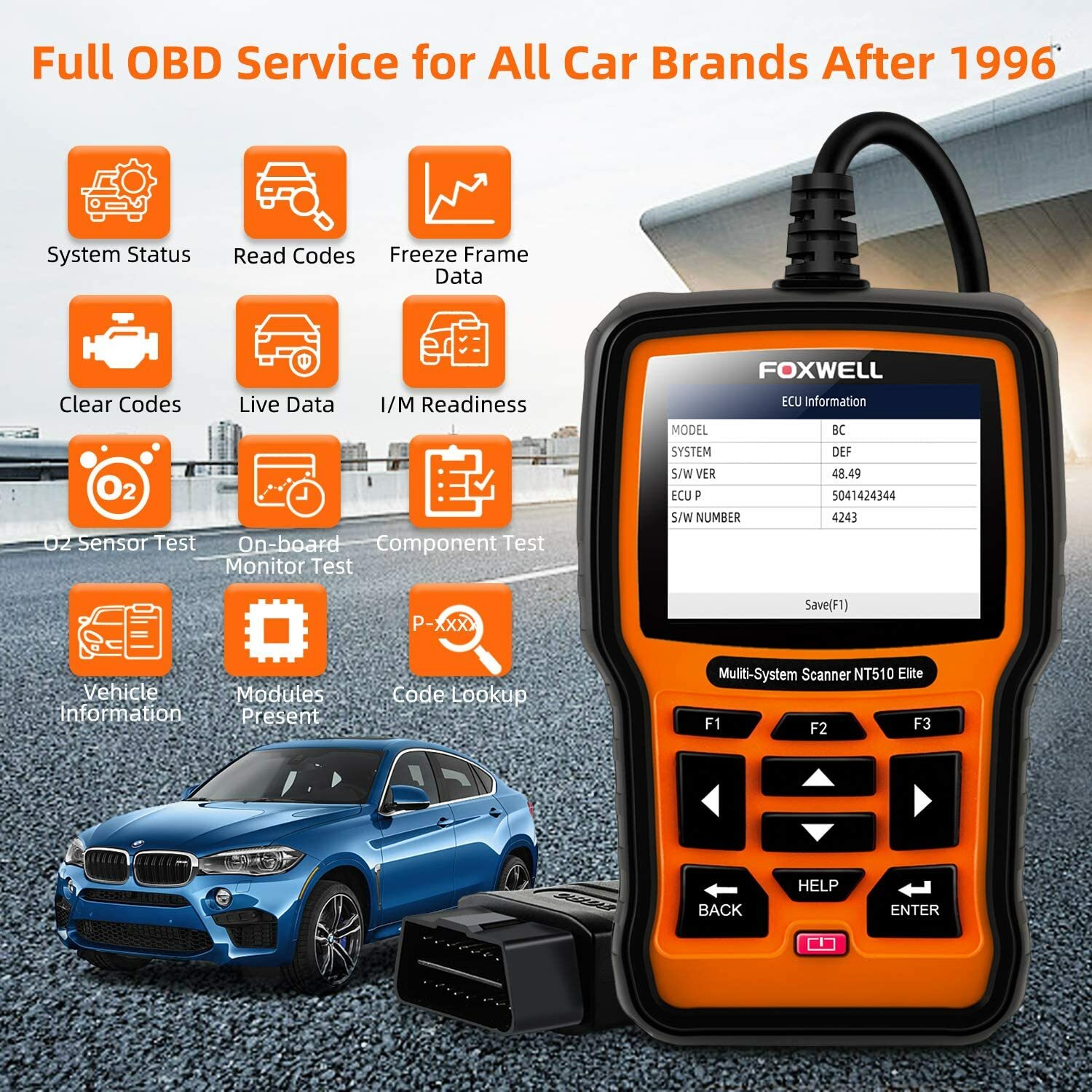 FOXWELL NT510 Elite Scan Tool For BMW Scanner Full Diagnostic Tool OBD2 ...