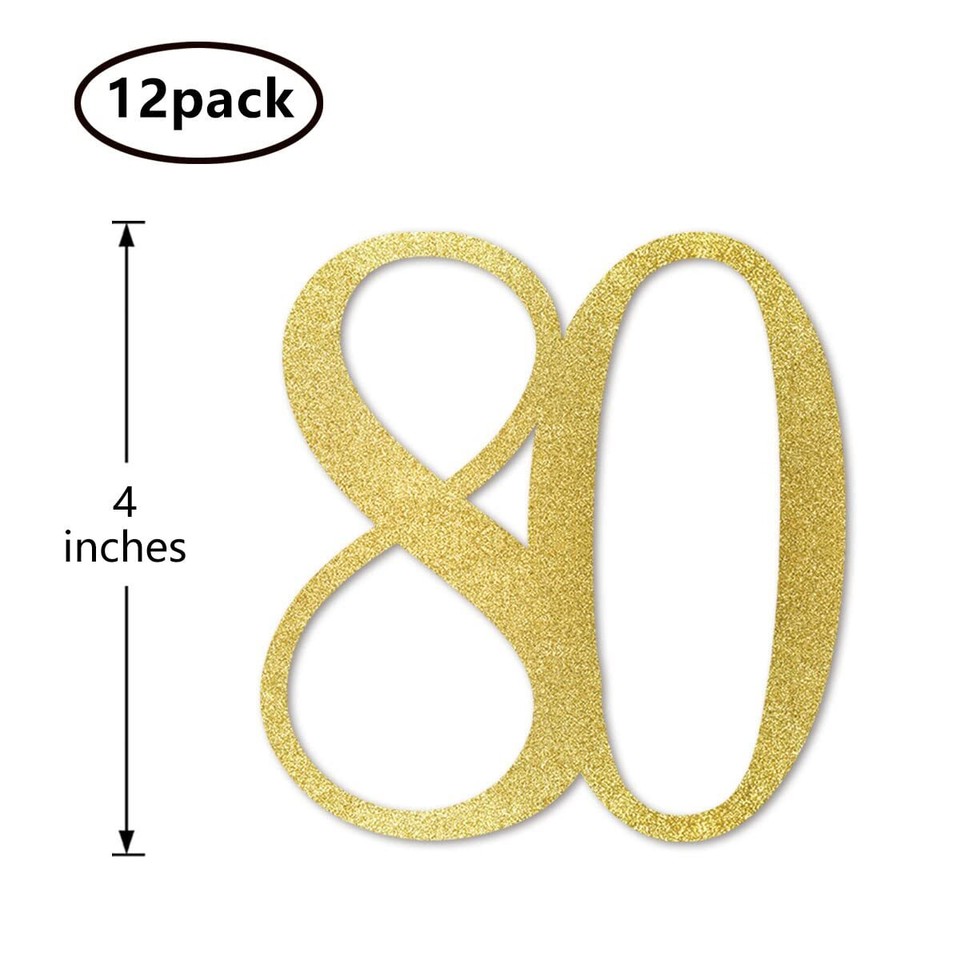 Gold Glitter 80 Cut-Out Numbers 80th Birthday Party Anniversary ...