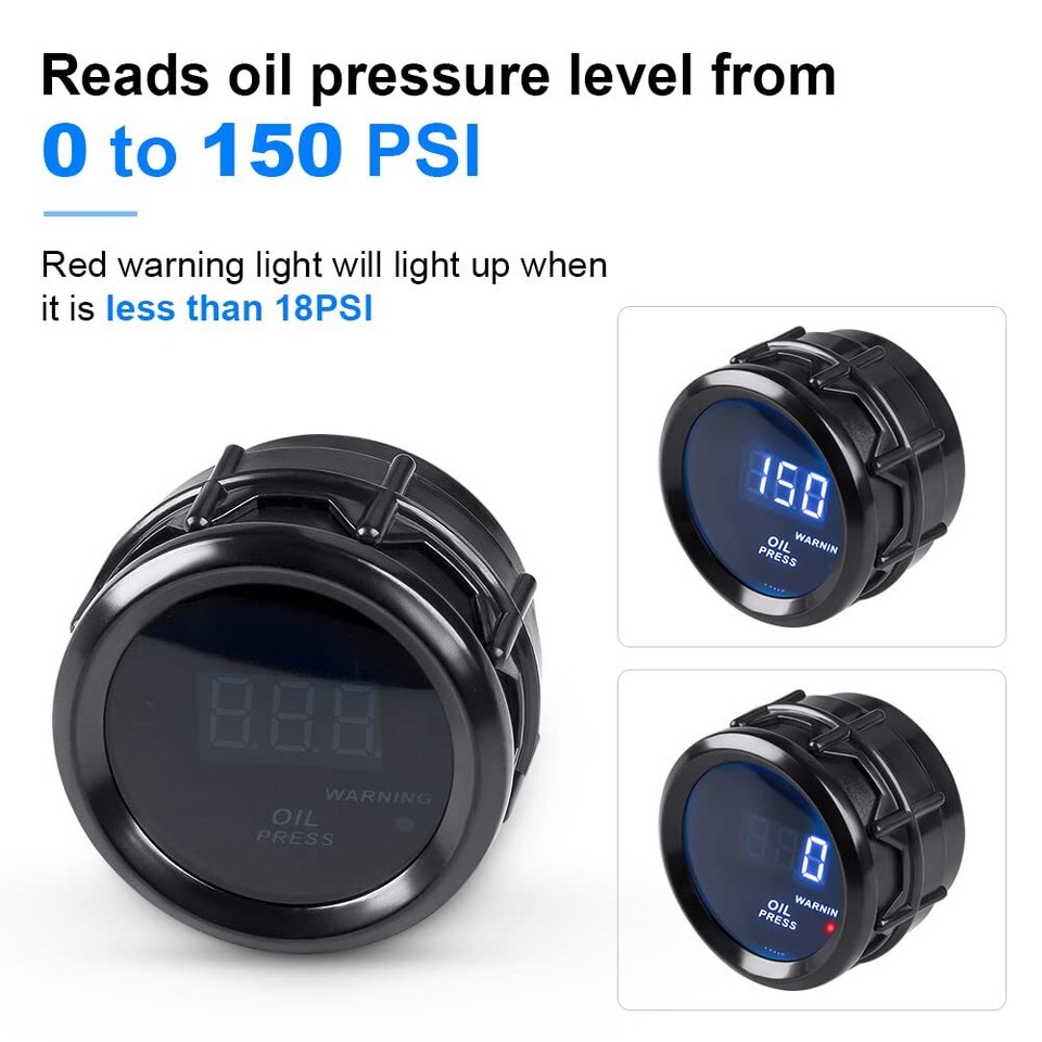 0-150 PSI 2'' 52mm BLUE Light LED Digital Oil Pressure Gauge Meter W ...