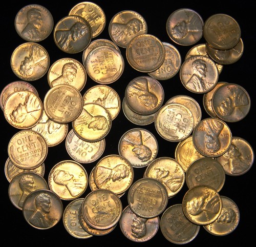 1944-S ROLL OF 50 LINCOLN WHEAT CENTS PENNIES IN BU CONDITION, RED ...