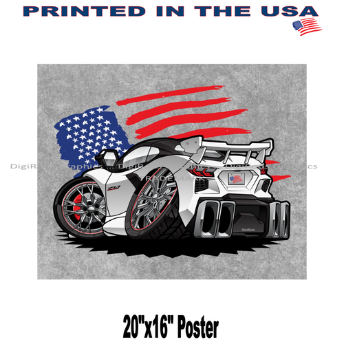 DigiRods Corvette C8 2023 70th Anniversary White Cartoon Flag Car ...