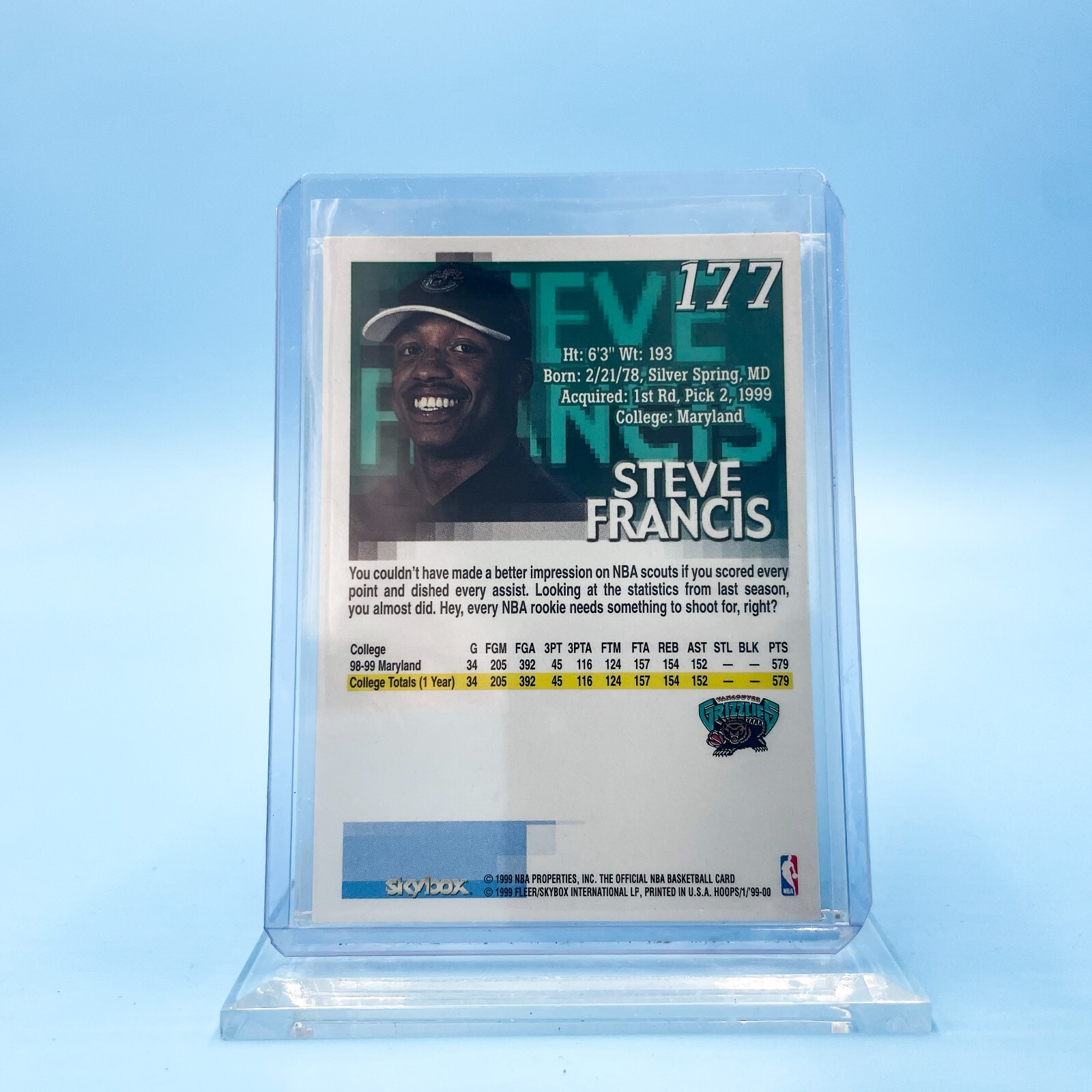 Steve Francis Rookie - 1999 Skybox NBA Hoops - Vancouver Grizzlies | eBay