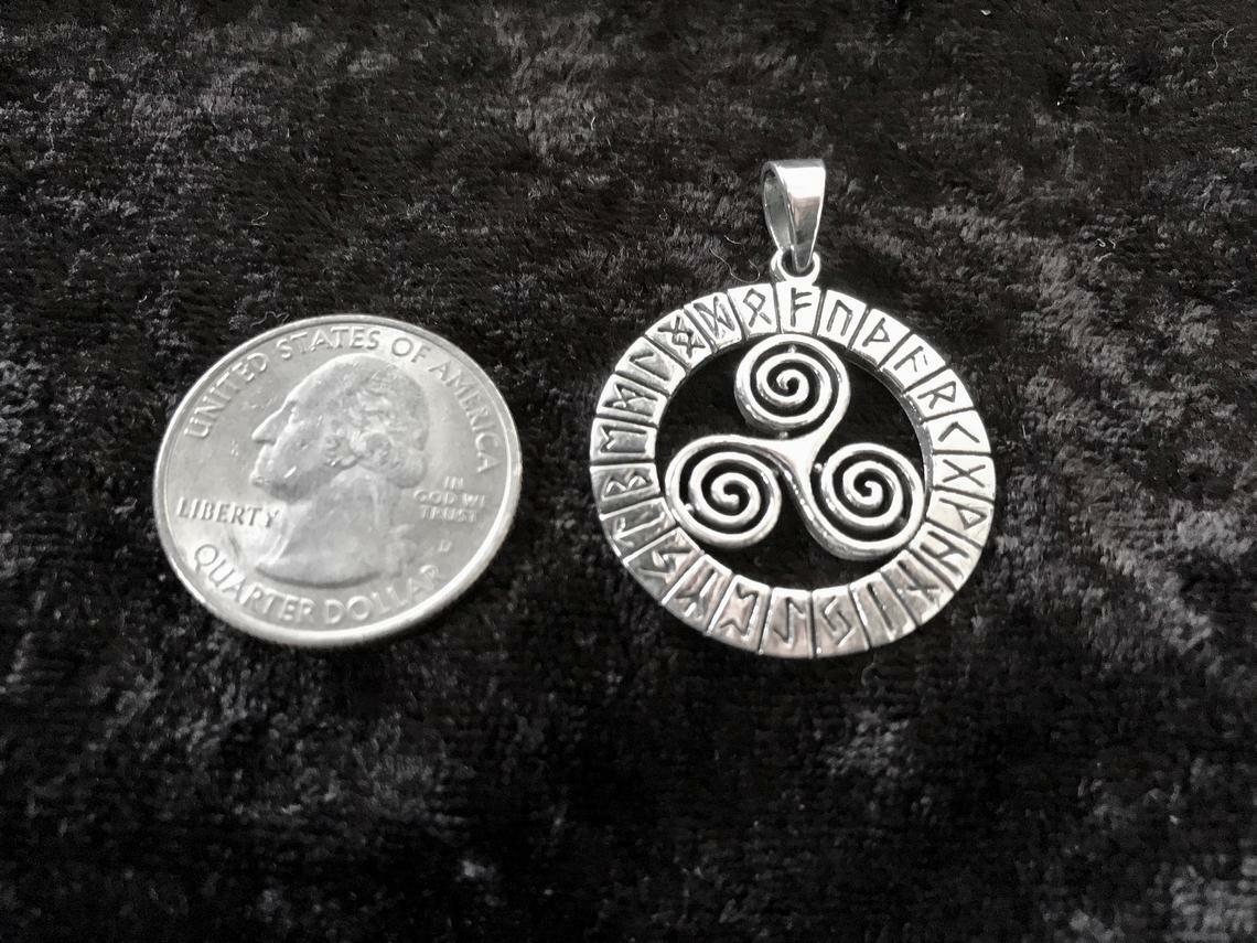 Sterling Silver Celtic Viking Triskele Triple Spiral Rune Pendant ...