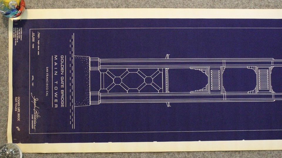VTG 80s Golden Gate Bridge Blueprint Main Tower San Francisco CA 1986 D ...