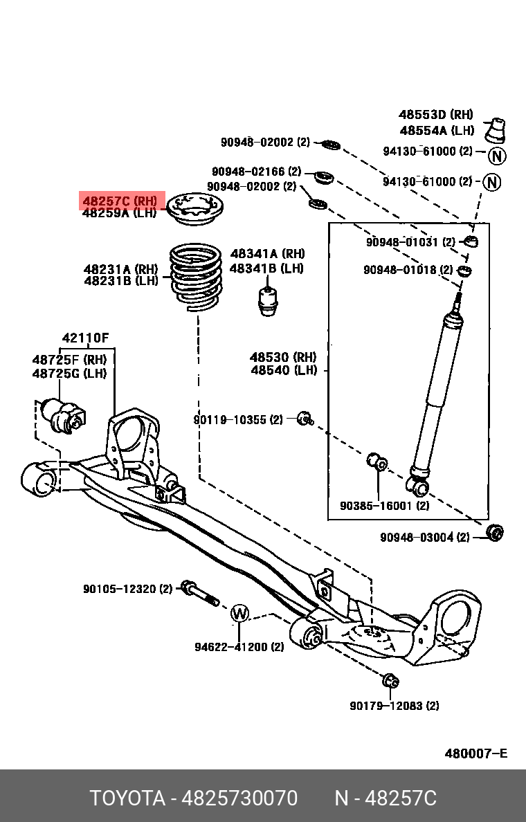 OE insulator, rear coil spring, upper right, 4825730070 for TOYOTA ...