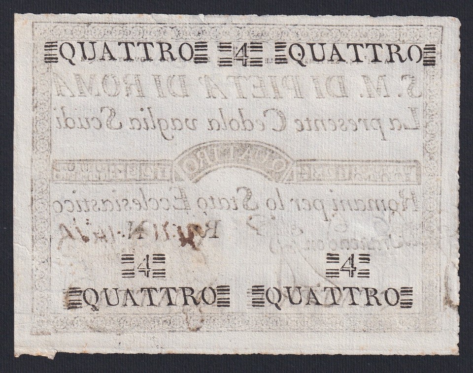 Banknote Republic Roman Monte Of Pieta Rome 4 Shields 1795 P S302 Fds ...
