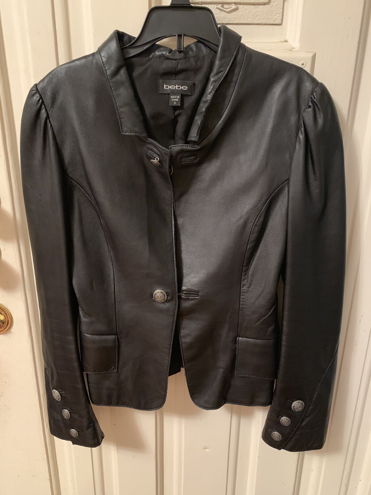 Bebe Tailored Leather Jacket W Puff Shoulder Detail S… - Gem