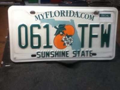 License Plate Vintage Tag Florida Fla. 061 TFW "Sunshine State" Rustic ...