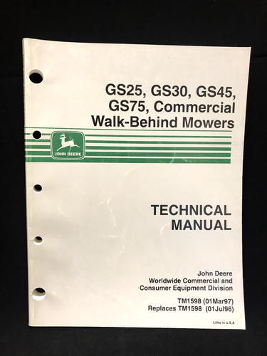 John Deere GS25 GS30 GS45 GS75 Commercial Walk-Behind Mower Technical ...