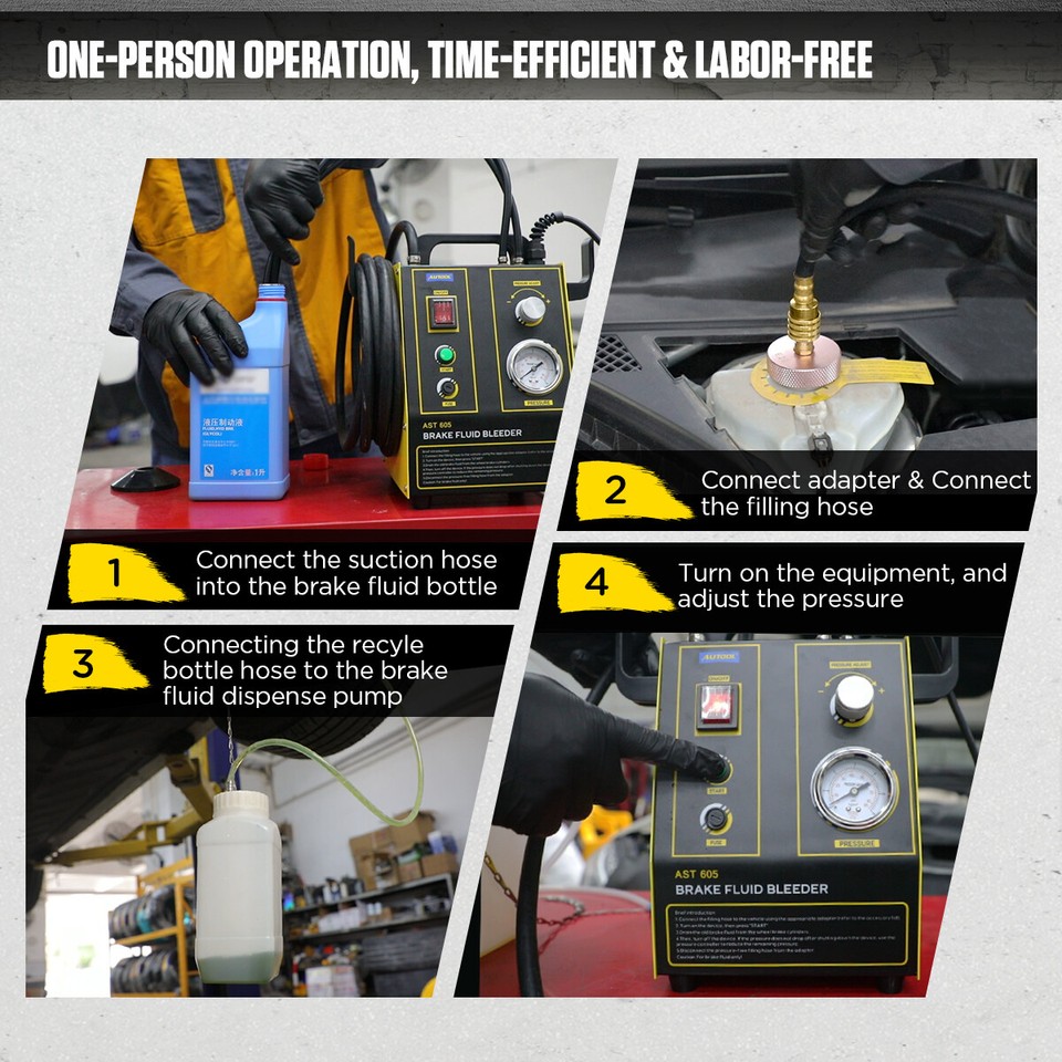 Electric Brake Fluid Bleeder Machine Bleeding Vacuum Pressure w/ 10 pcs ...