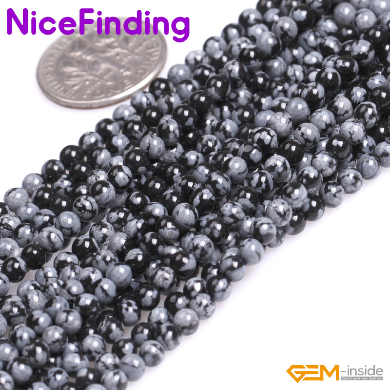 Natural Black Snowflake Obsidian Round Loose Gemstone Beads Jewelry ...