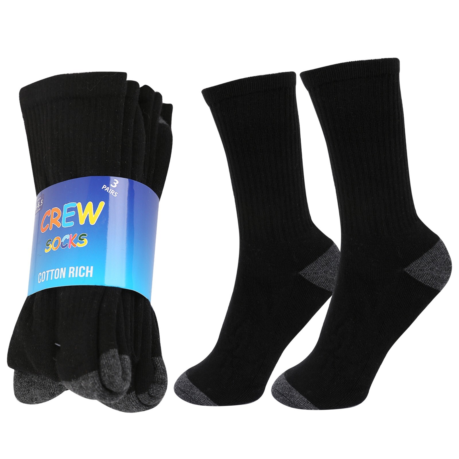 3-24 pack of Girls Boys Kids cushioned Heel &Toe Black Cotton Rich ...