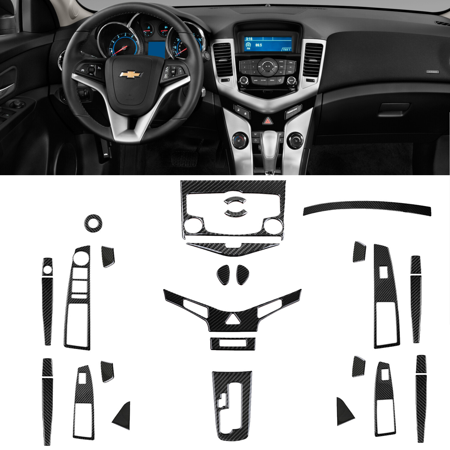 29pcs Carbon Fiber Full Interior Sticker Trim Kits For Chevrolet Cruze ...