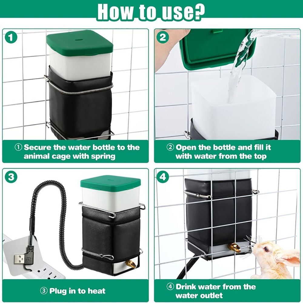 1L/32OZ Heated Rabbit Waterer Pet Supplies Heated Drinker Heated Water ...