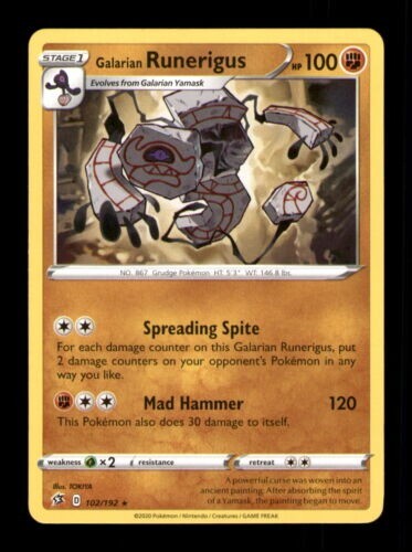Galarian Runerigus RARE Pokemon TCG Card 102/192 | eBay